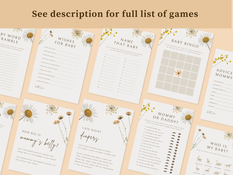 Wildflower Baby Shower Games, Baby Shower Games, Flower Baby Shower ...