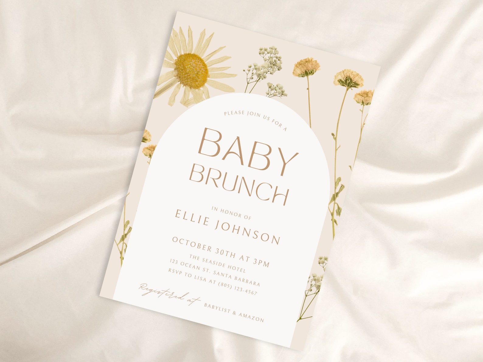 Boho Baby Brunch Invite, Wildflower Baby Shower Invitation, Girl Baby ...