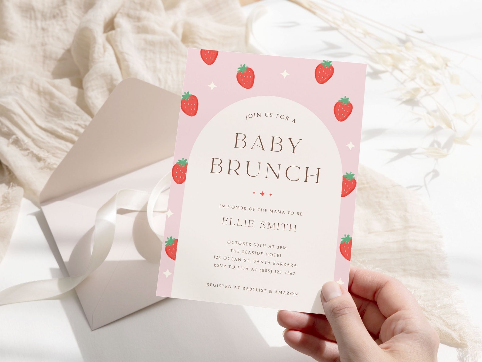 Strawberry Baby Brunch Invite, Berry Baby Brunch Invitation, Baby Girl ...