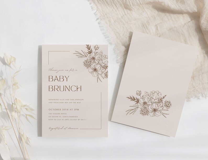 Boho Baby Brunch Invitation Bundle, Neutral Shower Invite (digital ...