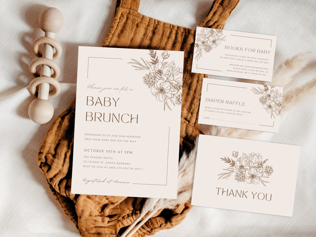 Baby Brunch Invite Bundle, Boho Baby Shower Invitation, Baby Brunch ...