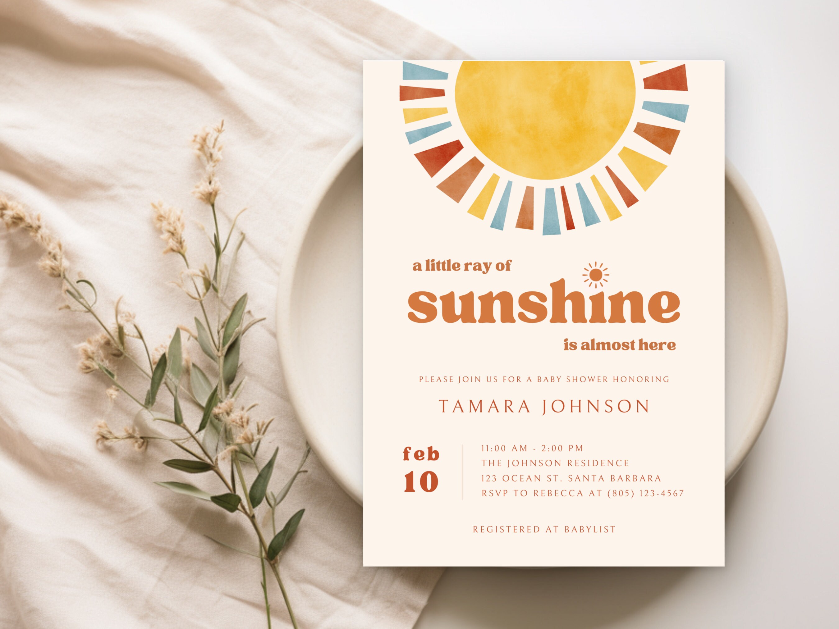 Sunshine Baby Shower Invitation, A Little Ray of Sunshine Baby Shower ...