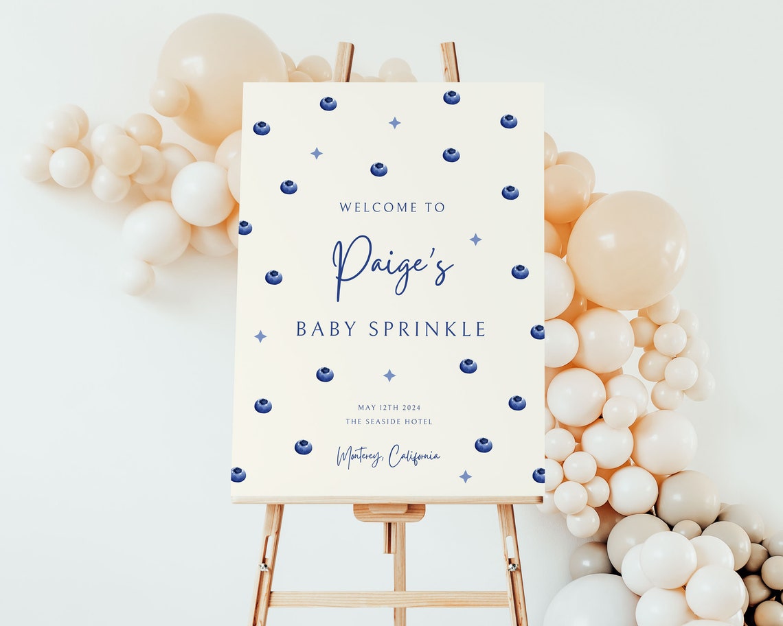 Blueberry Baby Shower Welcome Sign, Berry Theme Welcome Sign Baby ...