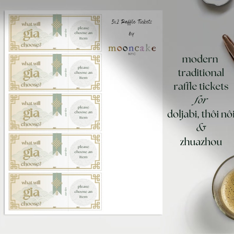 Editable Modern Traditional Raffle Tickets for 1st Birthday: Doljabi ...