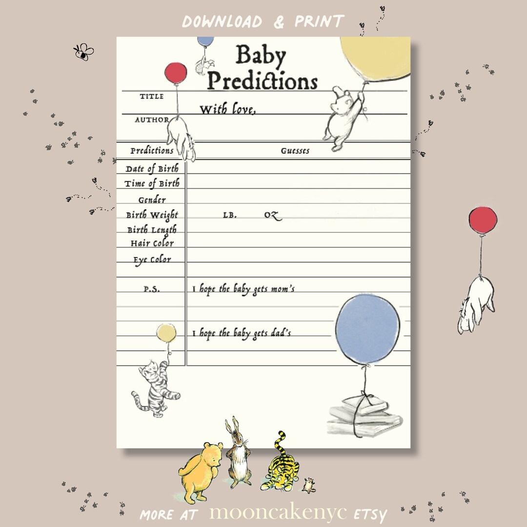 Winnie the Pooh Inspired, Whimsical Storybook Baby Predictions Game ...