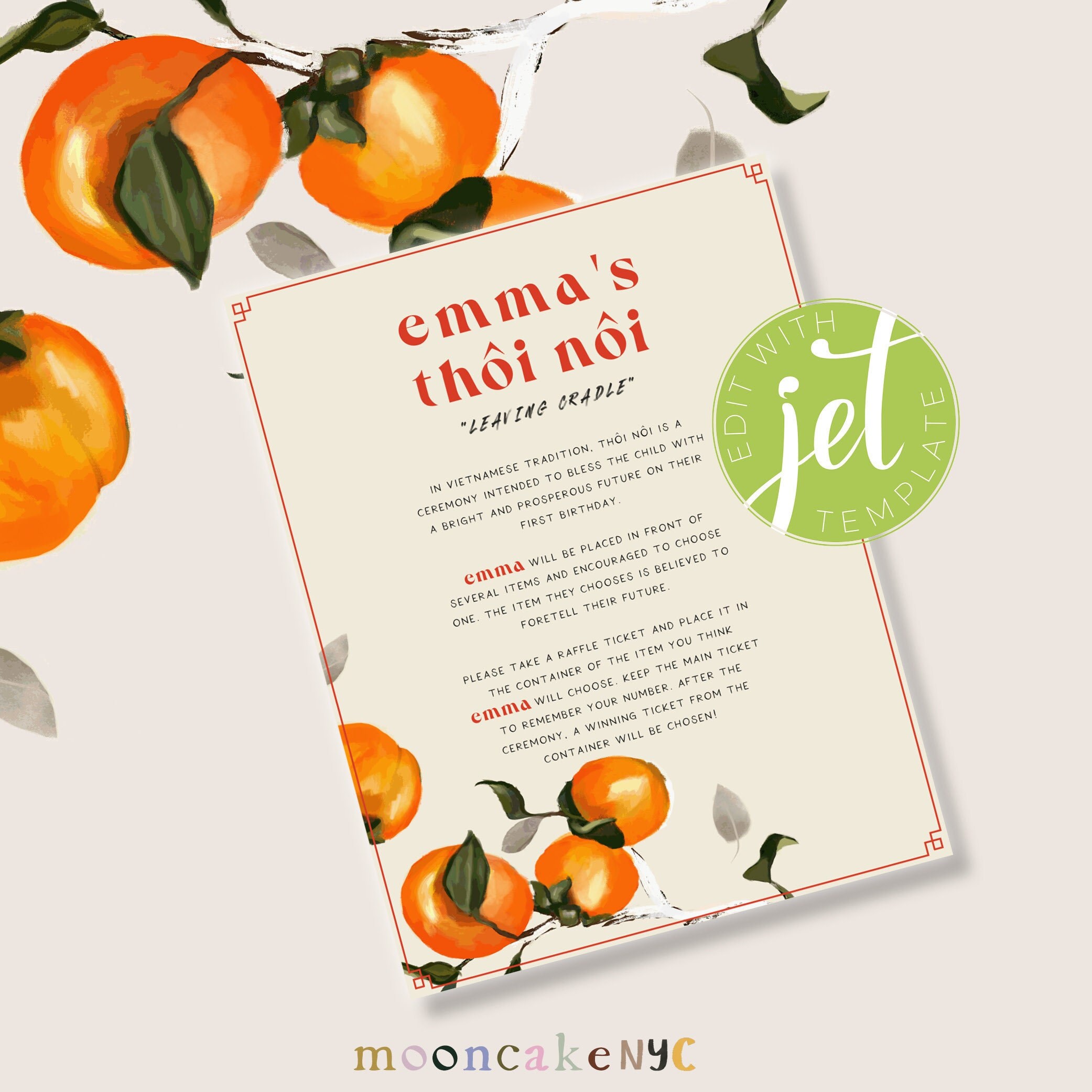 Persimmon 1st Birthday Sign for Thôi Nôi | Customize With Jet Template ...