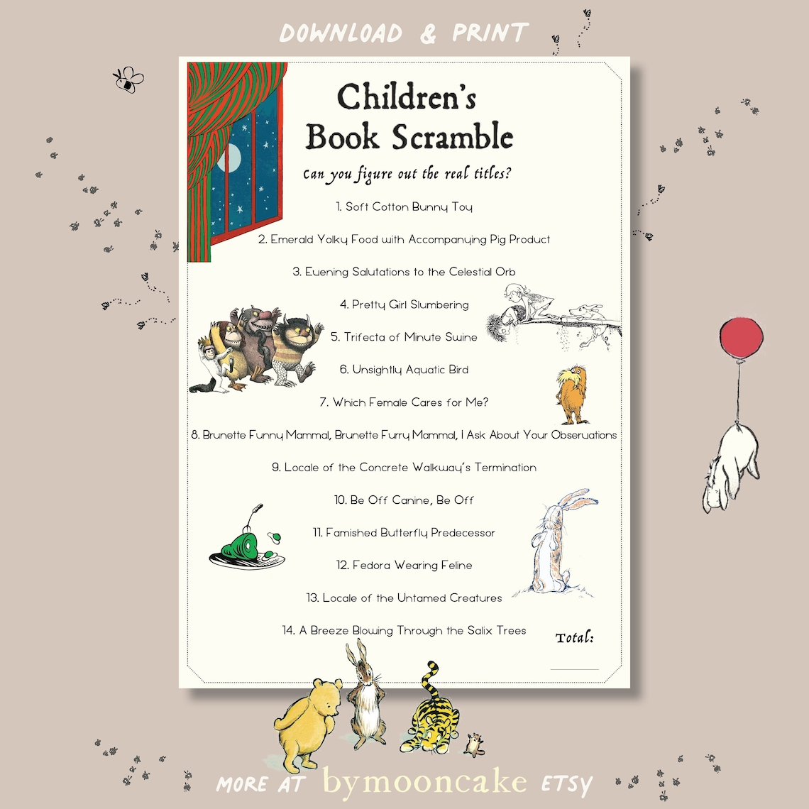 Vintage Storybook Characters - Children's Book Scramble - Baby Shower ...