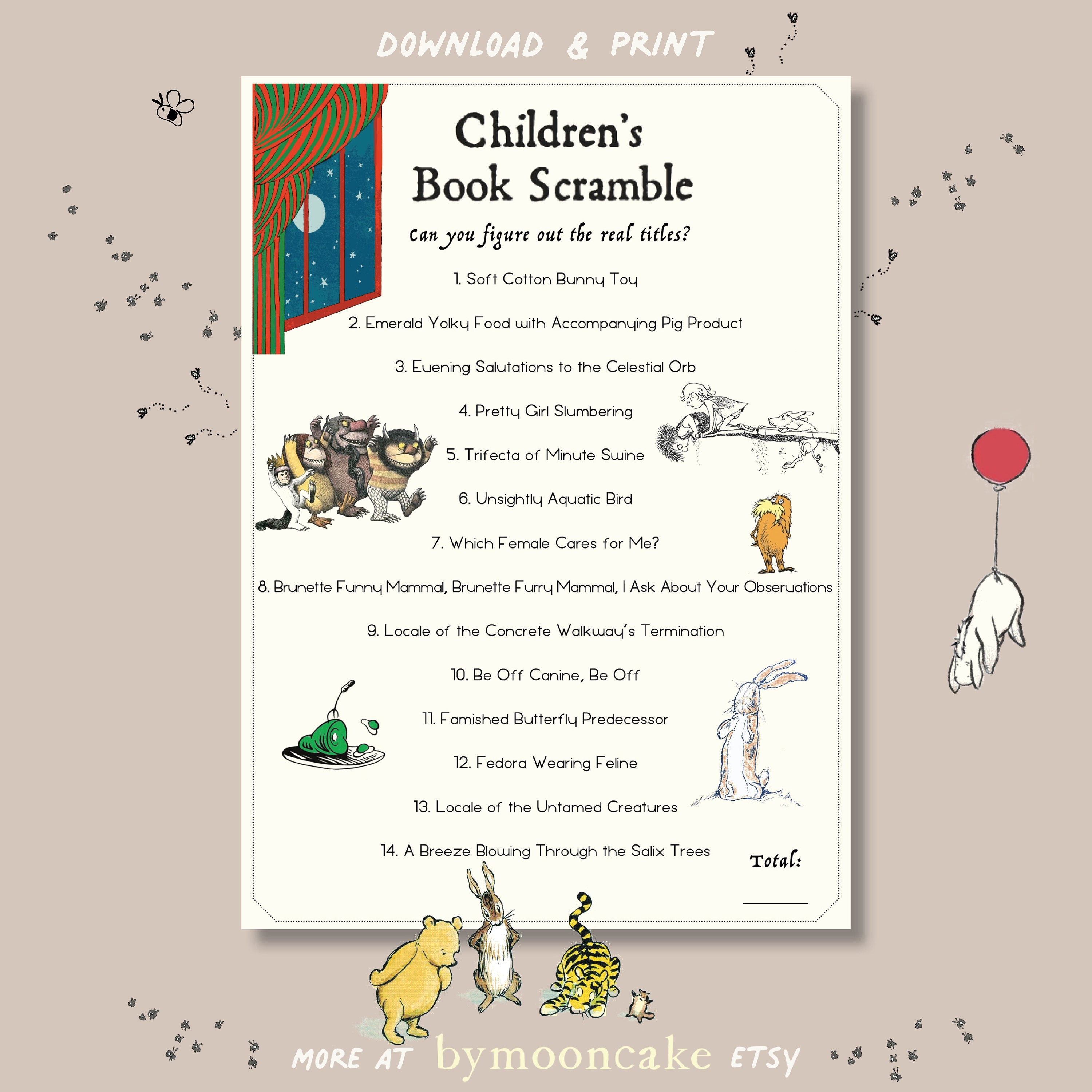 Vintage Storybook Characters - Children's Book Scramble - Baby Shower ...