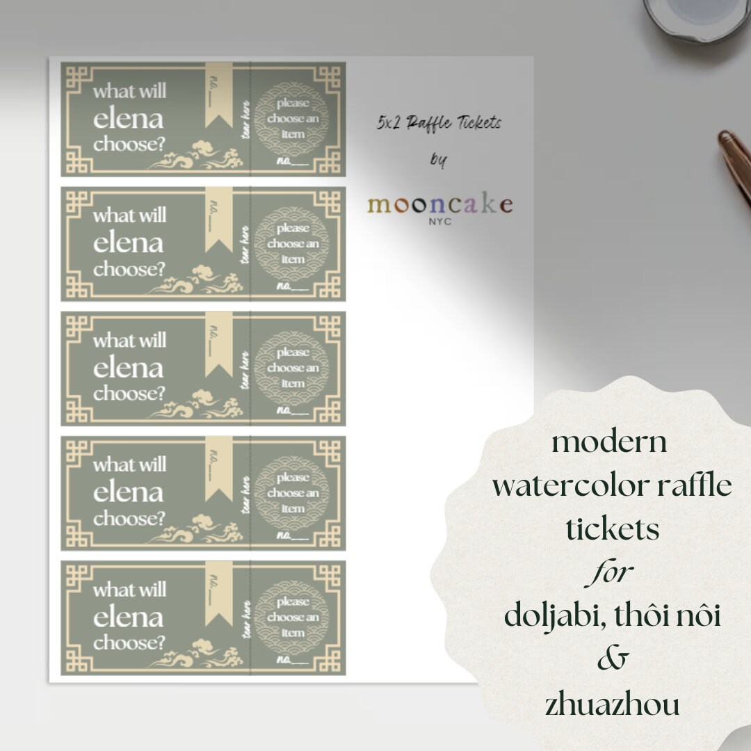 Editable Modern Watercolor Raffle Tickets for 1st Birthday: Doljabi ...