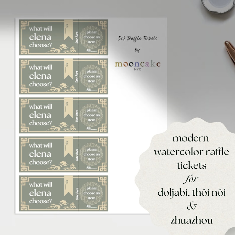 Editable Modern Watercolor Raffle Tickets for 1st Birthday: Doljabi ...