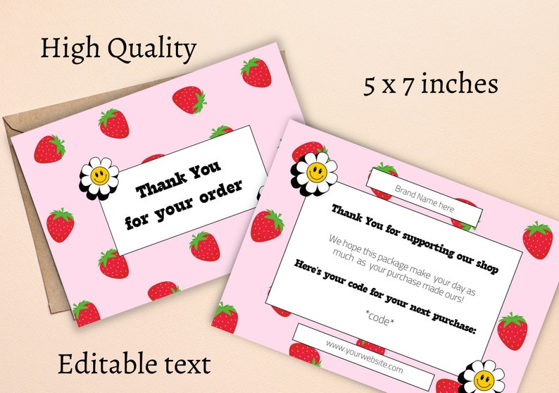 Thank You Card Template Editable Small Business Package Insert Card ...