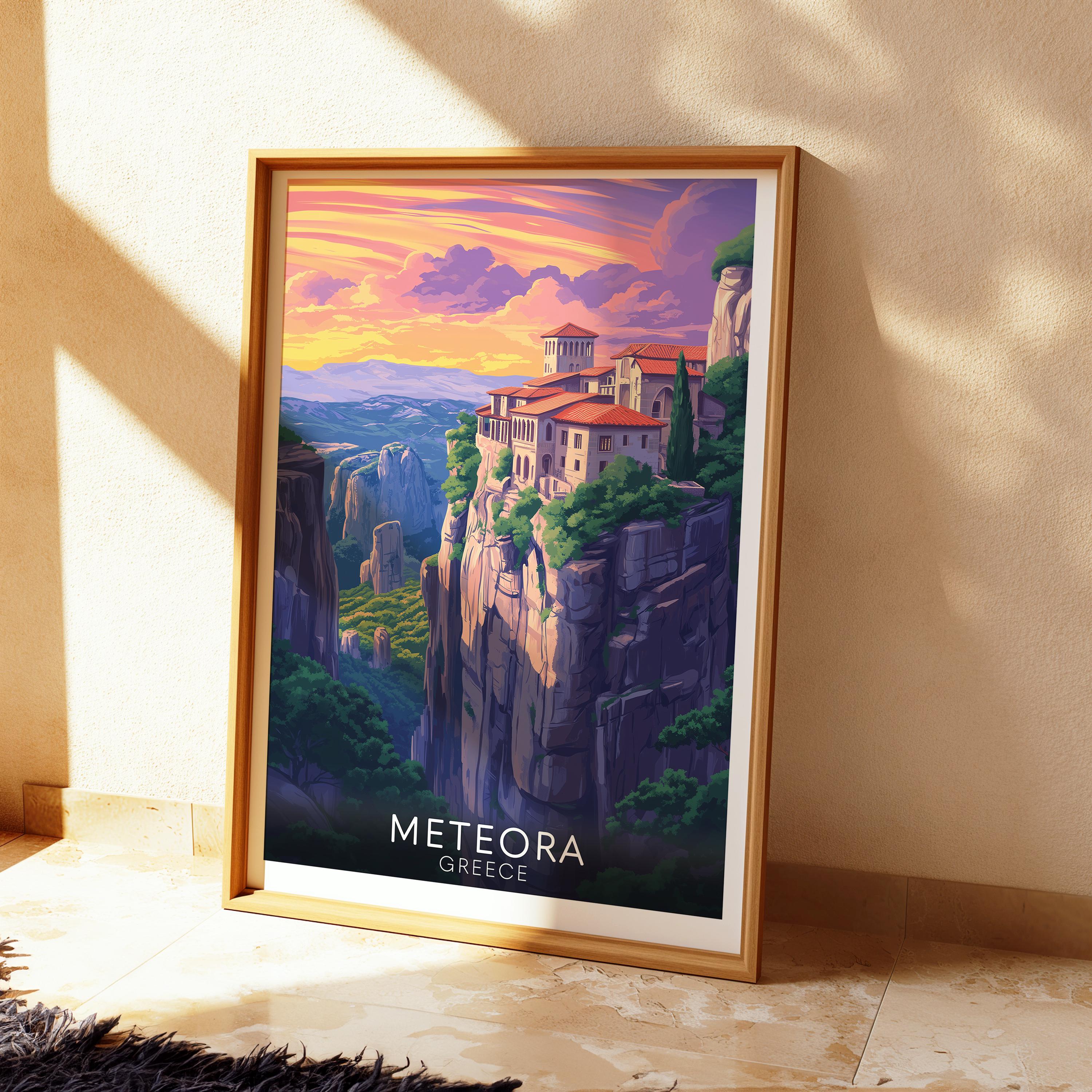 Meteora Greece Poster, Mountain Poster, Greece Travel Poster, Vintage ...