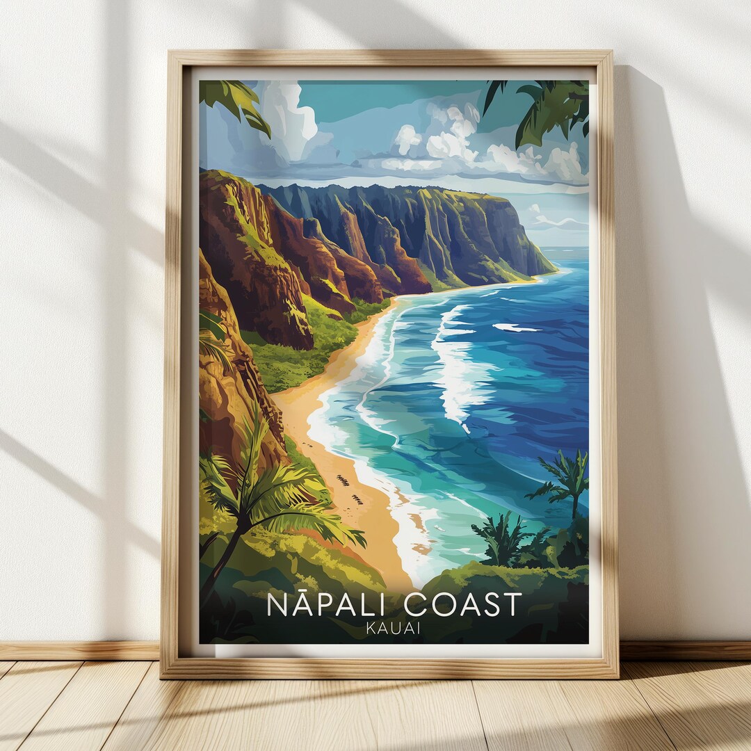 Nāpali Coast Travel Poster: Kauai Hawaii Ocean Landscape Art - Etsy
