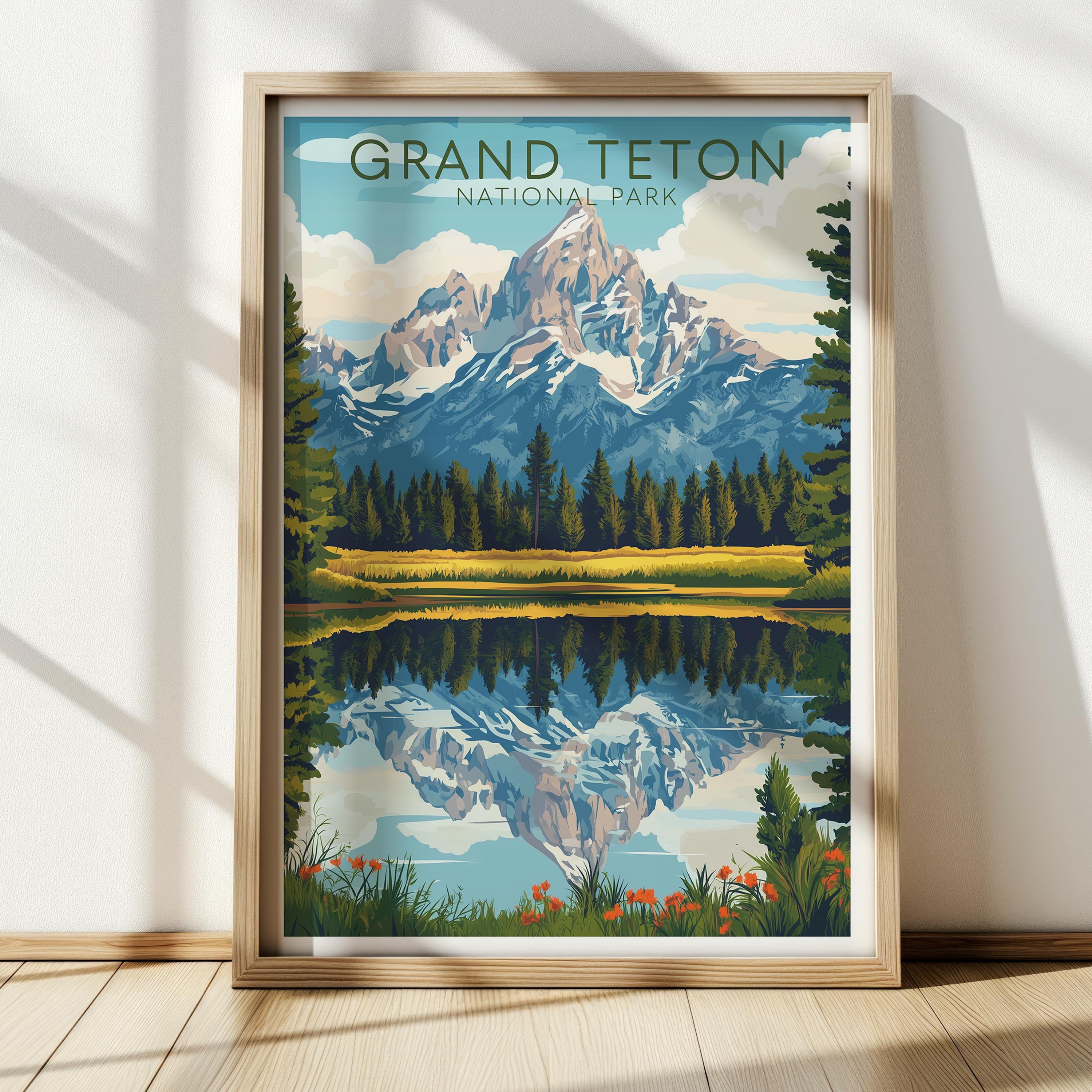 Grand Teton National Park Poster, Vintage Travel Print, Wyoming Wall ...