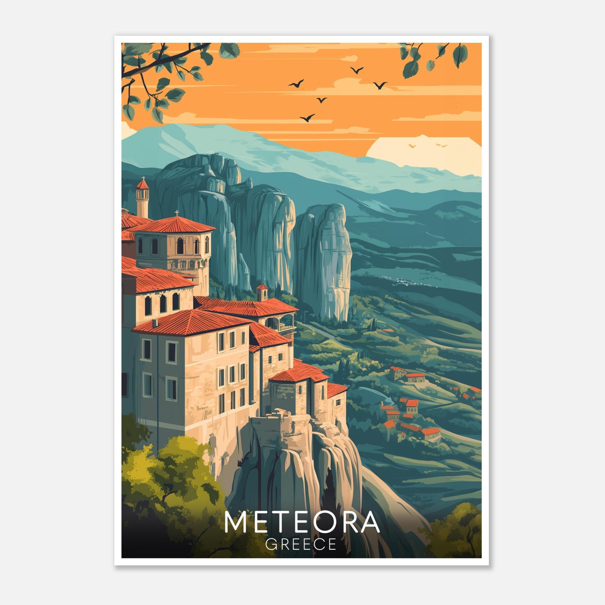 Meteora Greece Poster, Mountain Poster, Greece Travel Poster, Vintage ...