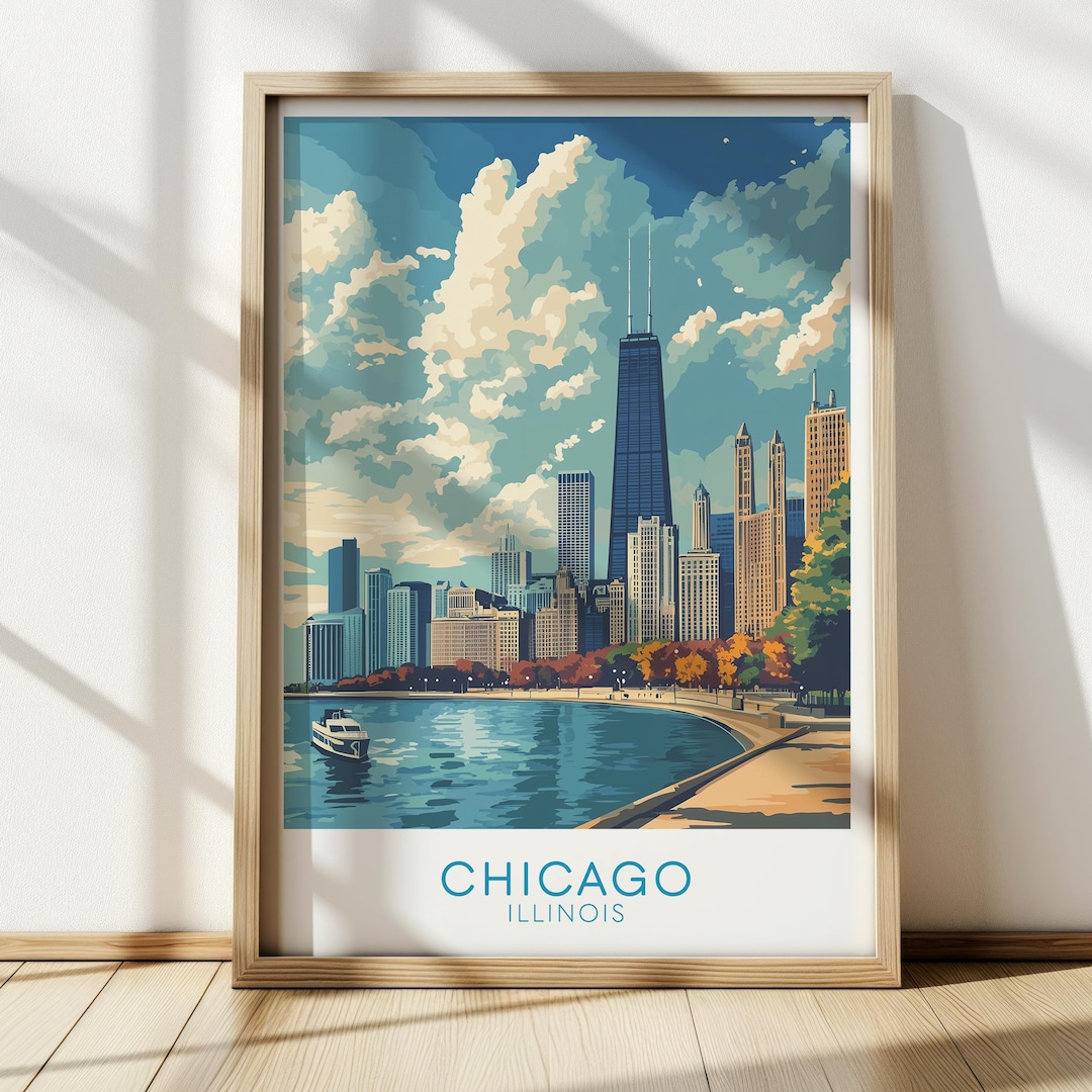 Chicago Cityscape Poster, Vintage Travel Print, Urban Architecture Wall ...
