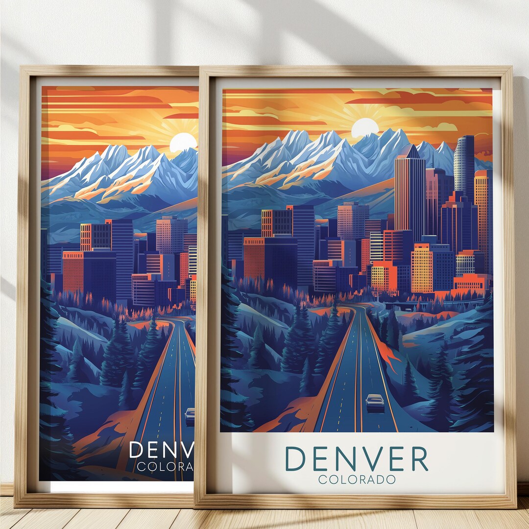 Denver Colorado Poster, Vintage Skyline Print, Retro Cityscape Wall Art ...