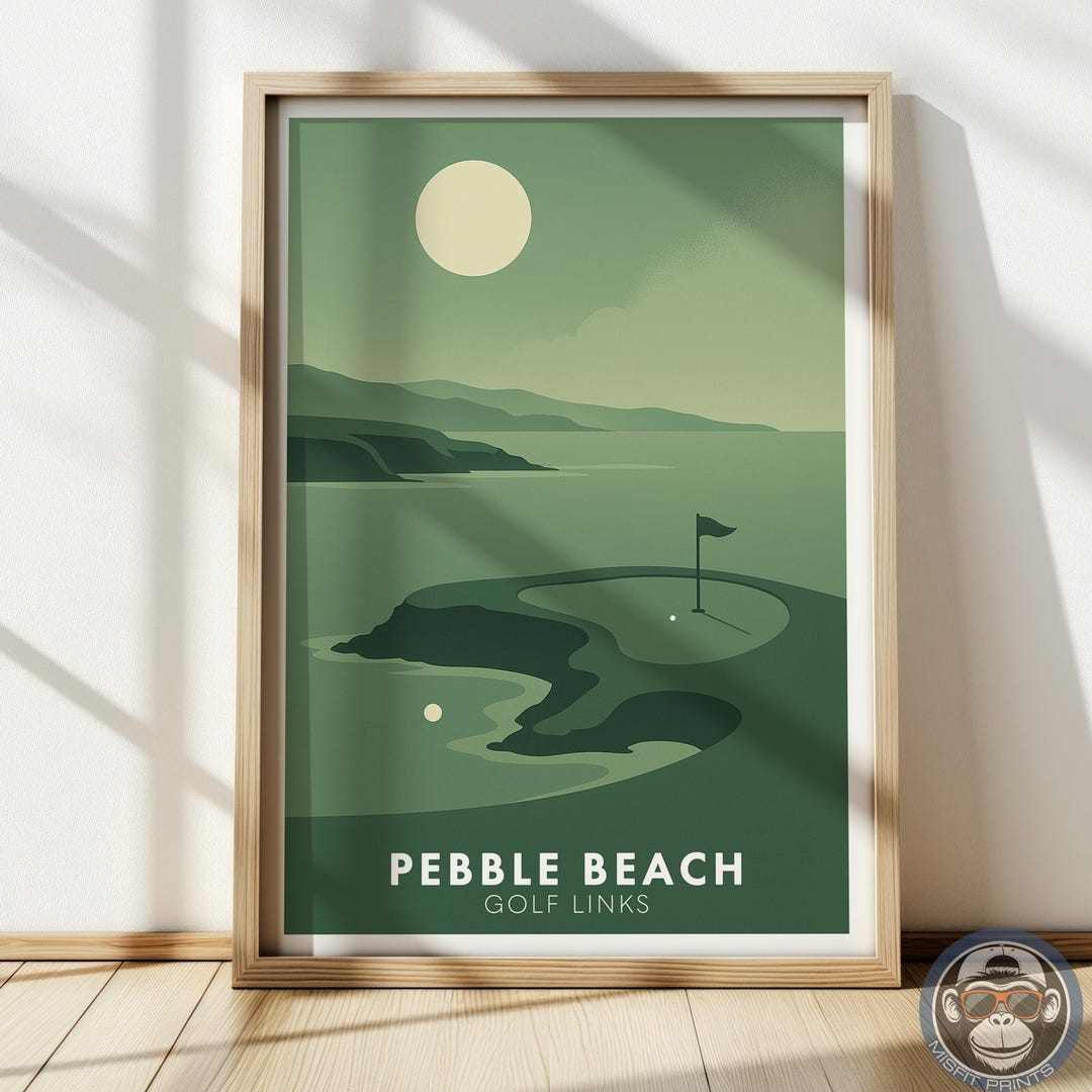 Pebble Beach Golf Link Poster Wall Art, Vintage Course Map Print, Golf ...