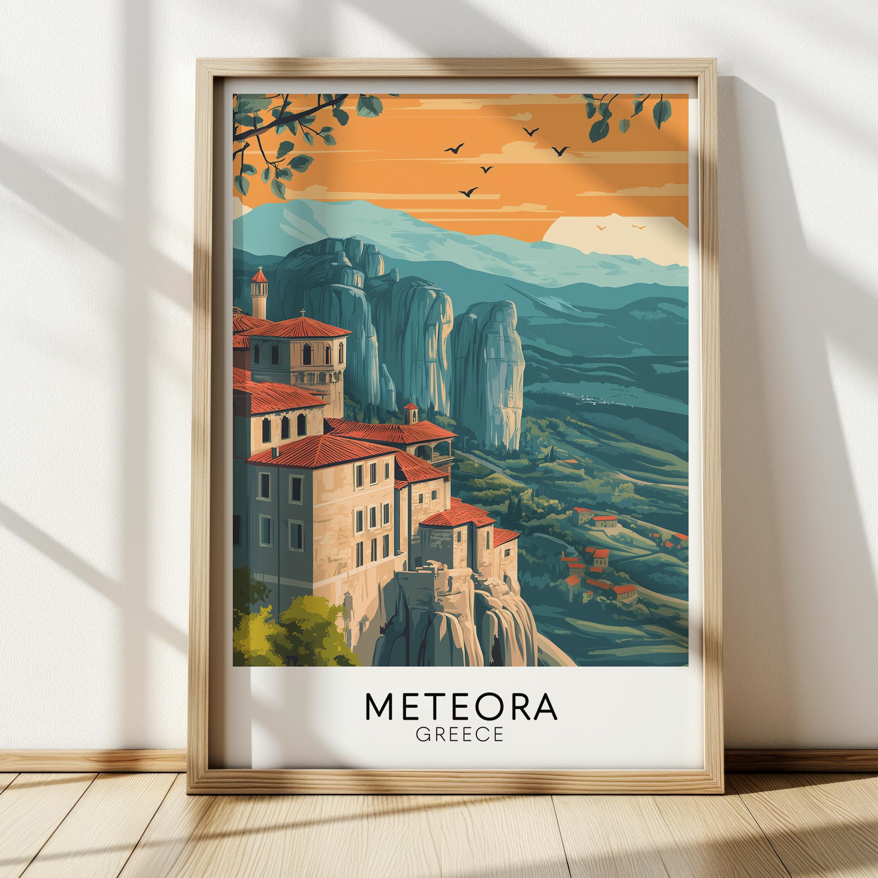 Meteora Greece Poster, Mountain Poster, Greece Travel Poster, Vintage ...
