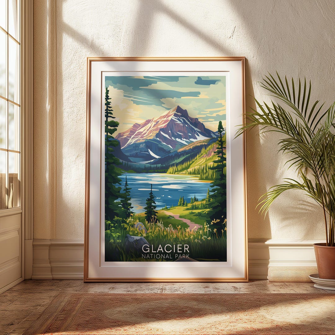 Glacier National Park Poster, Montana Travel Print, Vintage Wall Art ...