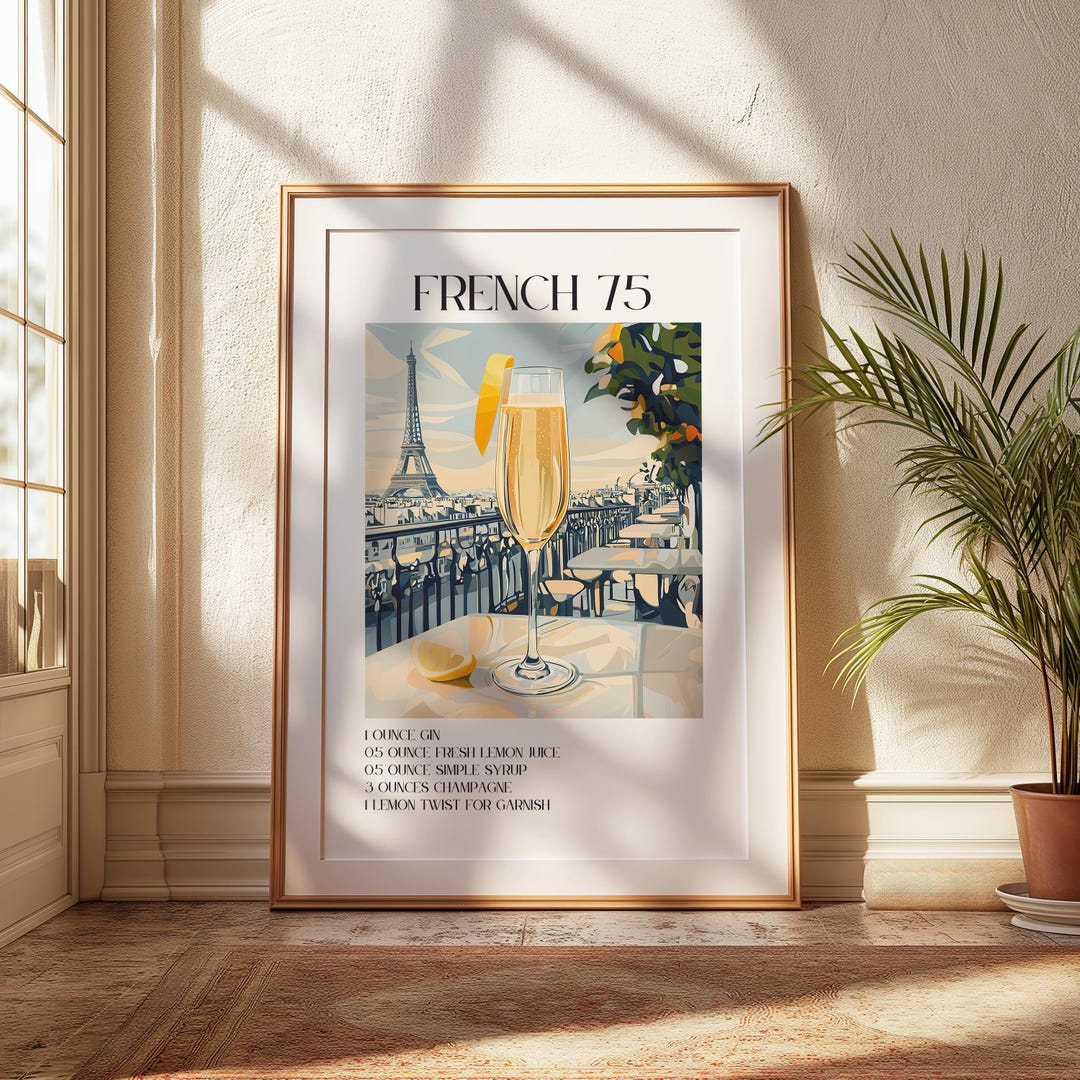 French 75 Cocktail Poster | Cocktail Art | French 75 Poster | French 75 ...