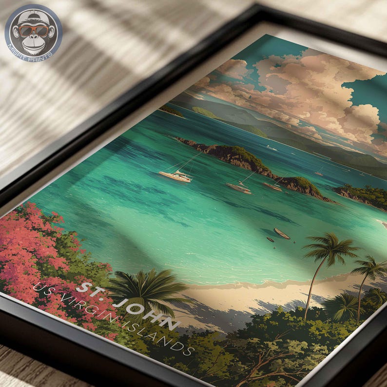 St. John Poster – US Virgin Islands Wall Art, Trunk Bay Tropical Beach ...