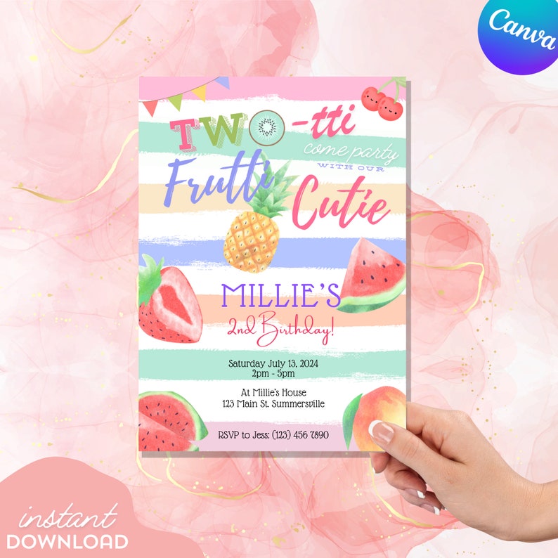 Twotti Frutti 2nd Birthday Invitation: Tropical Fruit Party (canva ...