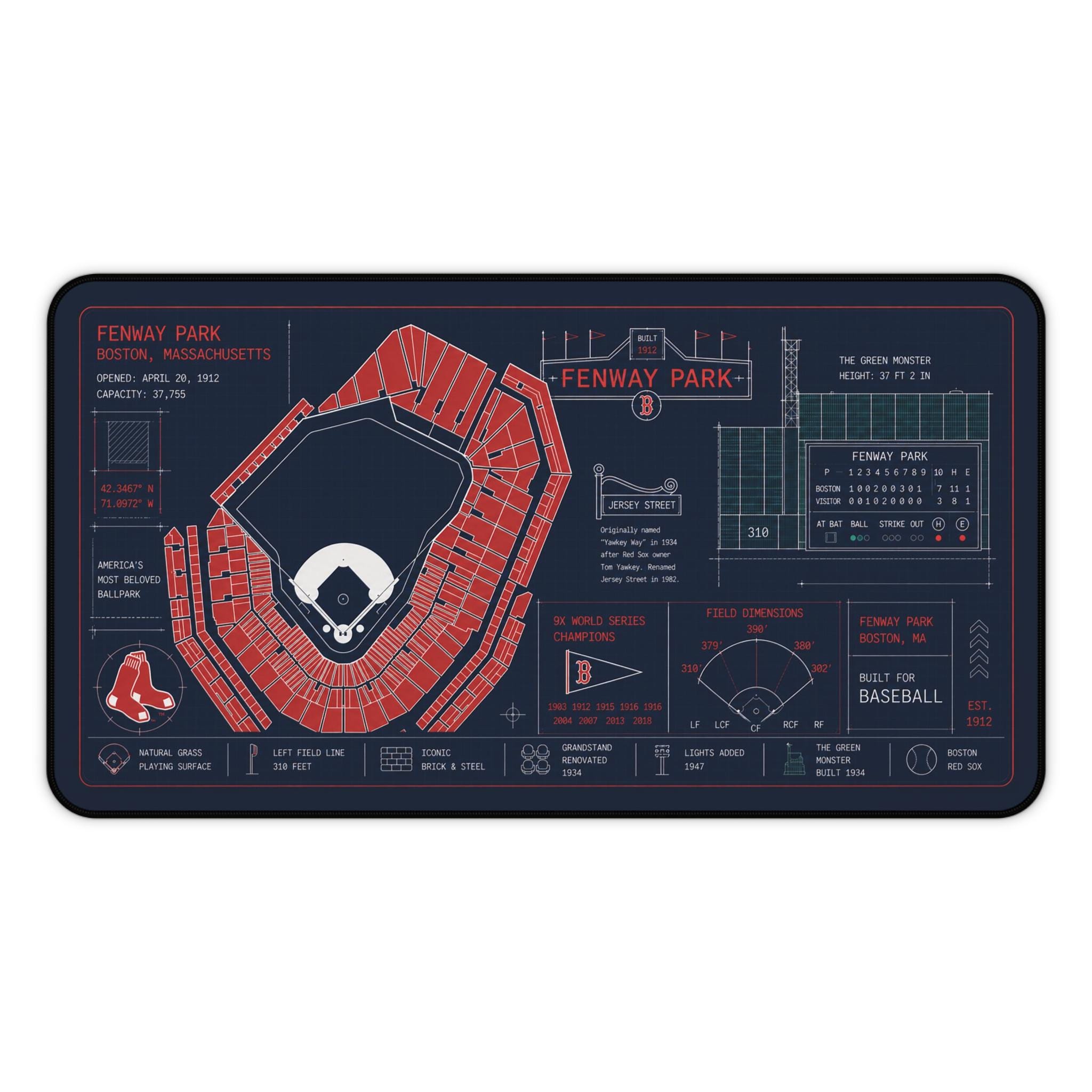 Fenway Park Desk Mat, Boston Stadium Blueprint Mouse Pad - Etsy