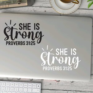 Bible Verse Car Decal, She is Strong Proverbs, Religious Gift for Women ...