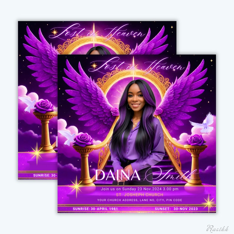 Purple Memorial Funeral Announcement Flyer Template (editable) - Etsy