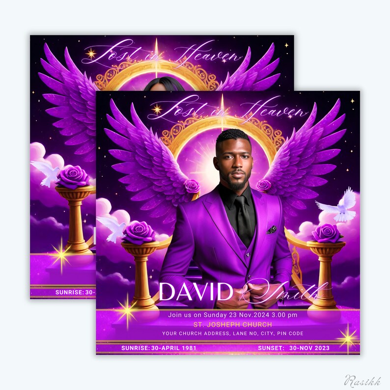 Purple Memorial Funeral Announcement Flyer Template (editable) - Etsy