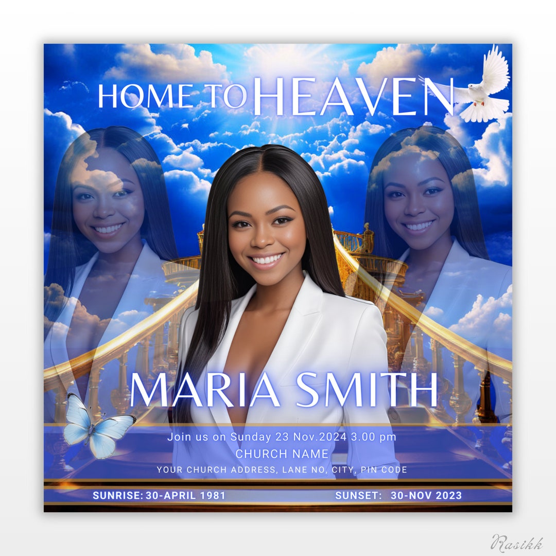 Editable Funeral Memorial Background: Blue Heaven Stairway (CANVA) - Etsy