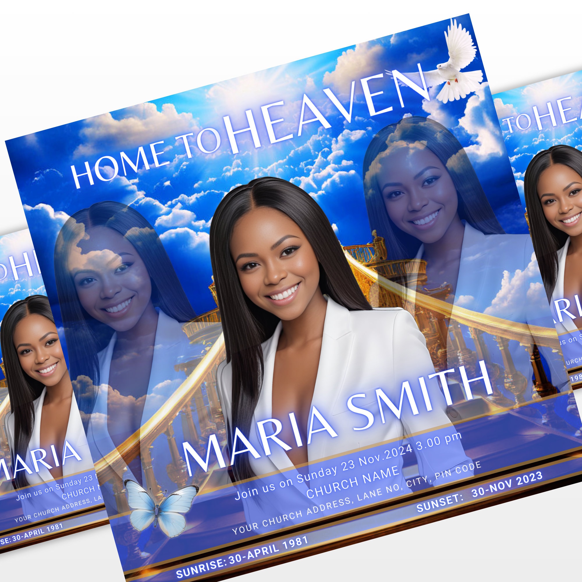 Editable Funeral Memorial Background: Blue Heaven Stairway (CANVA) - Etsy