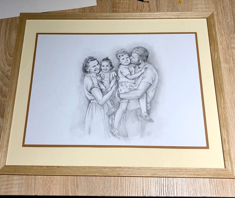 Real 100% HANDMADE Pencil Drawing of Your Family - Etsy