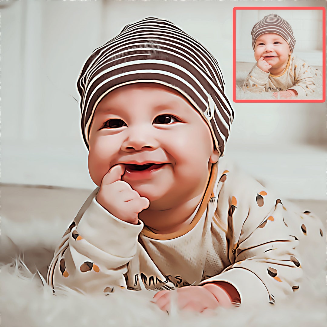 Personalized Caricature Newborn Baby Portrait, Custom Portrait From ...