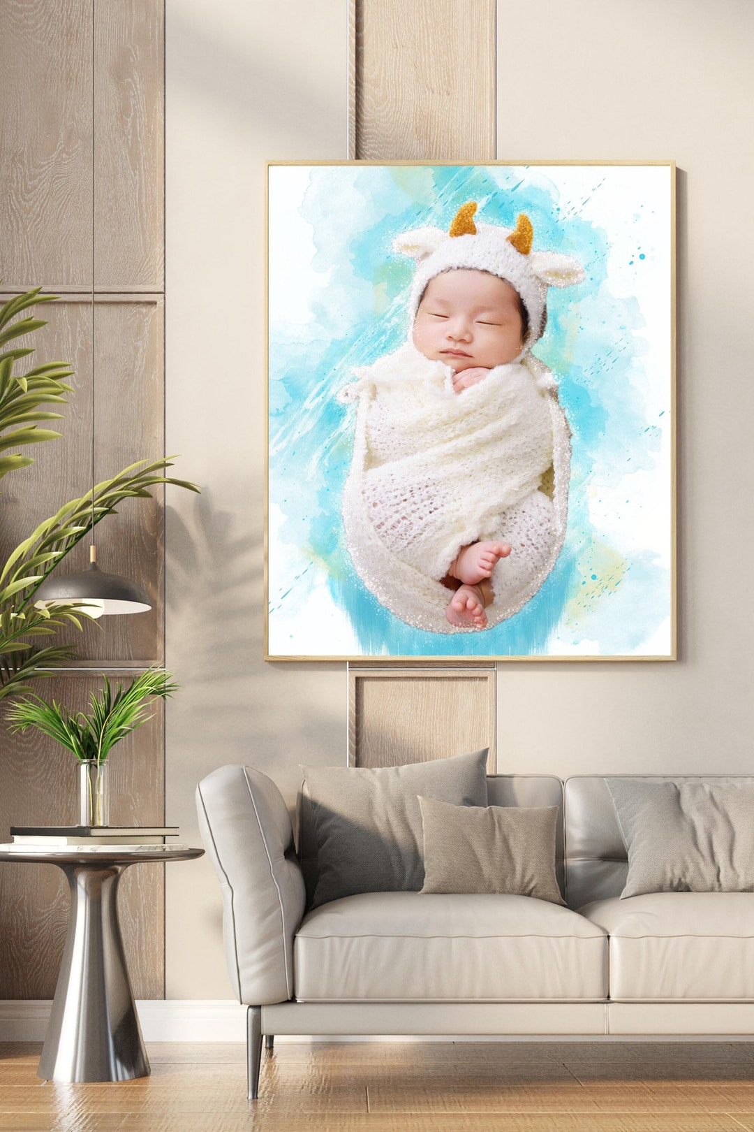 Personalized Watercolor Newborn Baby Portrait, Custom Portrait From ...