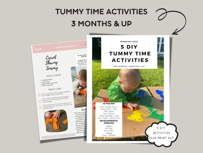 Tummy Time Activity Guide | 3 Months Old & up | 5 Simple Ideas | Step-by-step | Using Materials ...