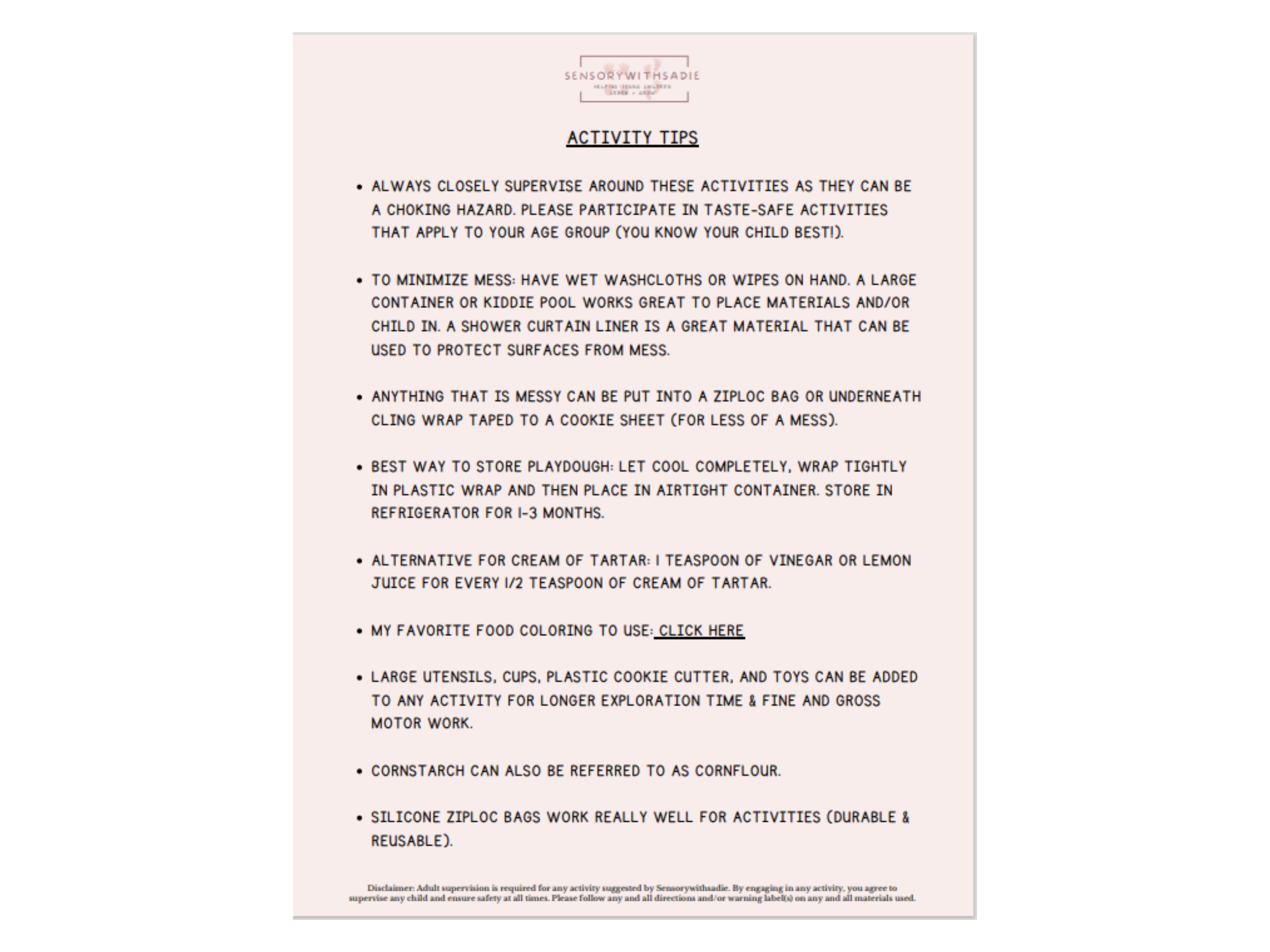 Taste-safe Sensory Activity List for Babies (PDF) - Etsy