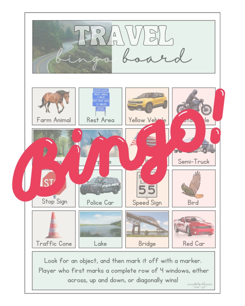 Bingo for Kids, Travel Bingo, Restaurant Bingo, Road Trip Games ...