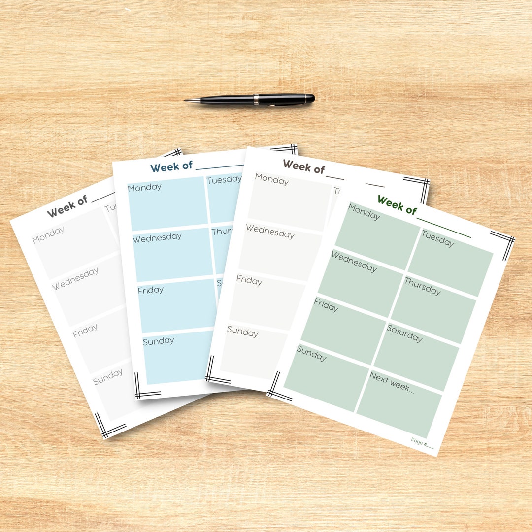Weekly Planner Spread, Boxes Only, Blank Date - Etsy