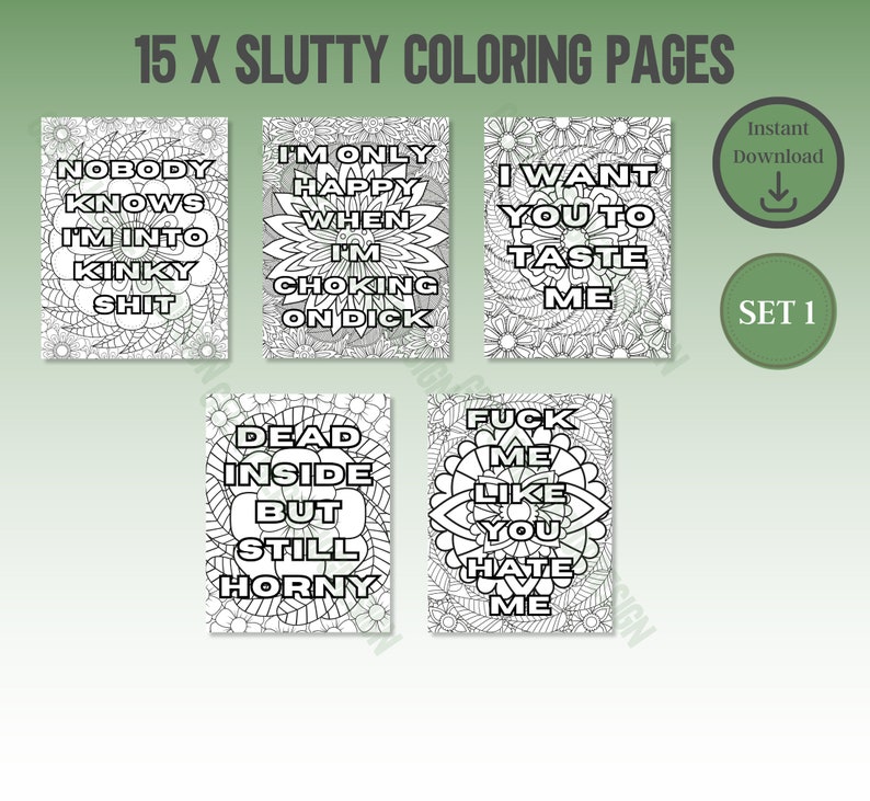 15x Slutty Adult Coloring Pages Set 1, Dirty Coloring, Swearing ...