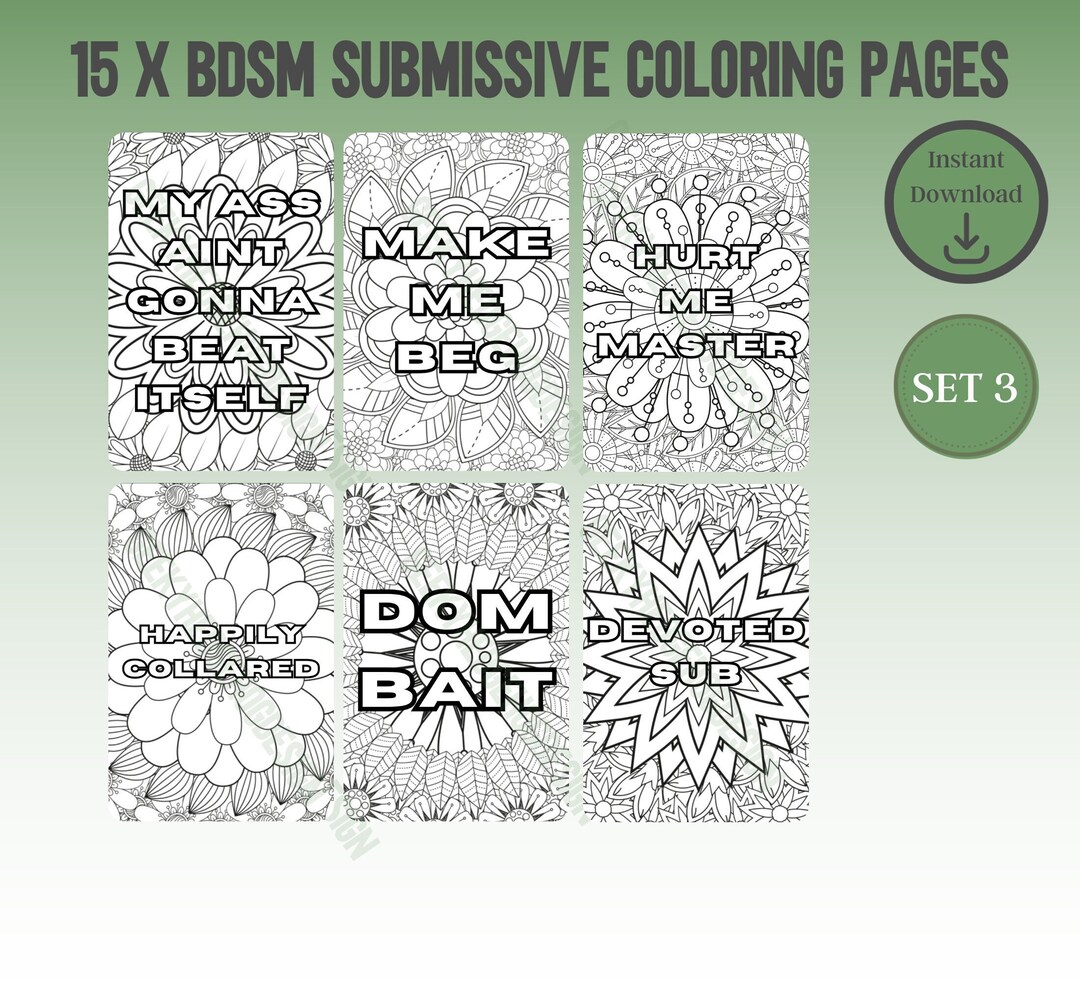15x BDSM Submissive Coloring Pages, Set 3, Dom Sub Life, Adult Coloring ...