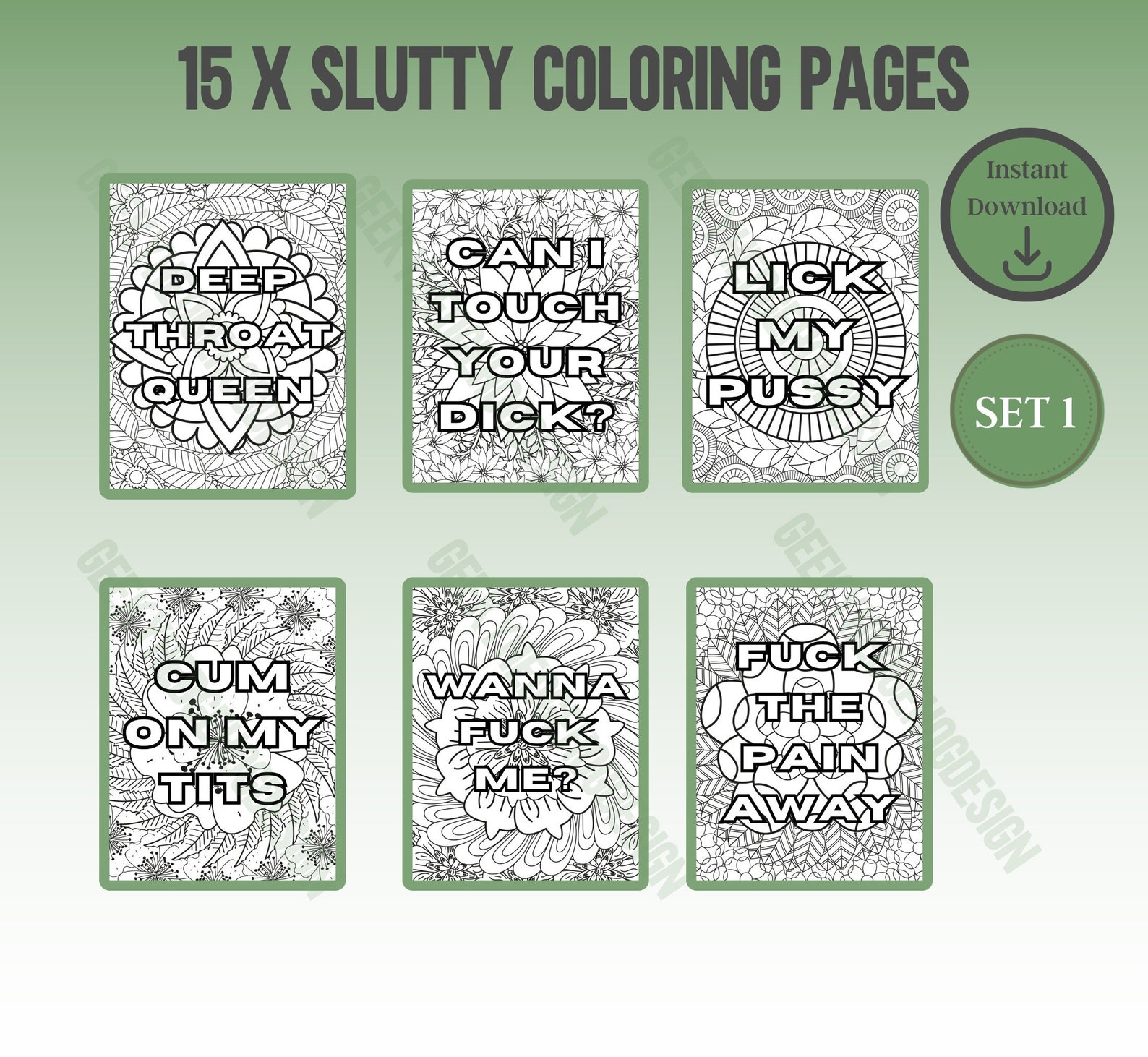 15x Slutty Adult Coloring Pages Set 1, Dirty Coloring, Swearing ...
