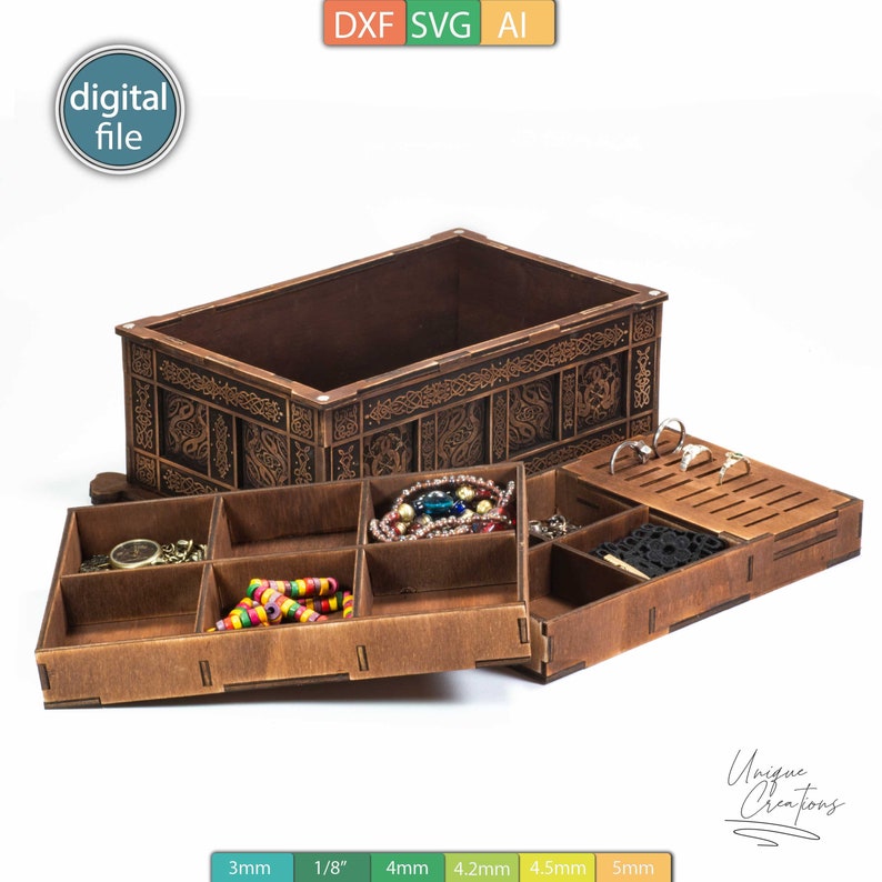 Jewelry Box Template Viking Style 2 Inlays Engraved Design AI, SVG, DXF ...