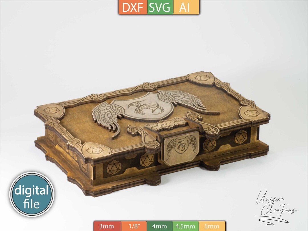 Dice Box Template, 2 Inlays- Engraved Design for Rpgs - AI, SVG, DXF ...
