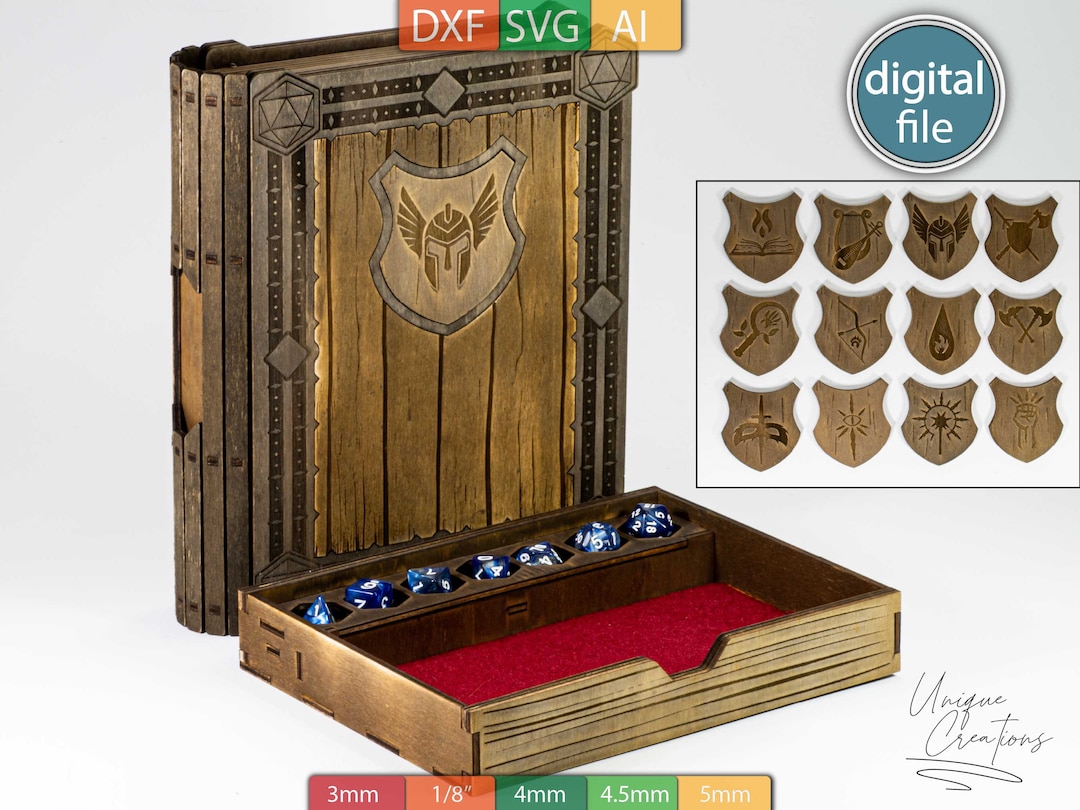 Laser Cut Book Slider Dice Box Template, 4 Inlays- Engraved Design for ...