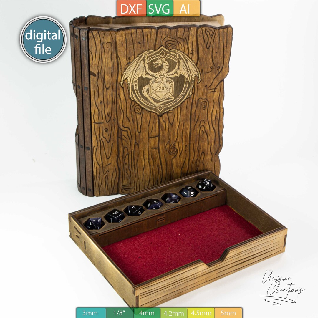 Laser Cut Bookslider Dice Box Template, 4 Inlays- Engraved Design for ...
