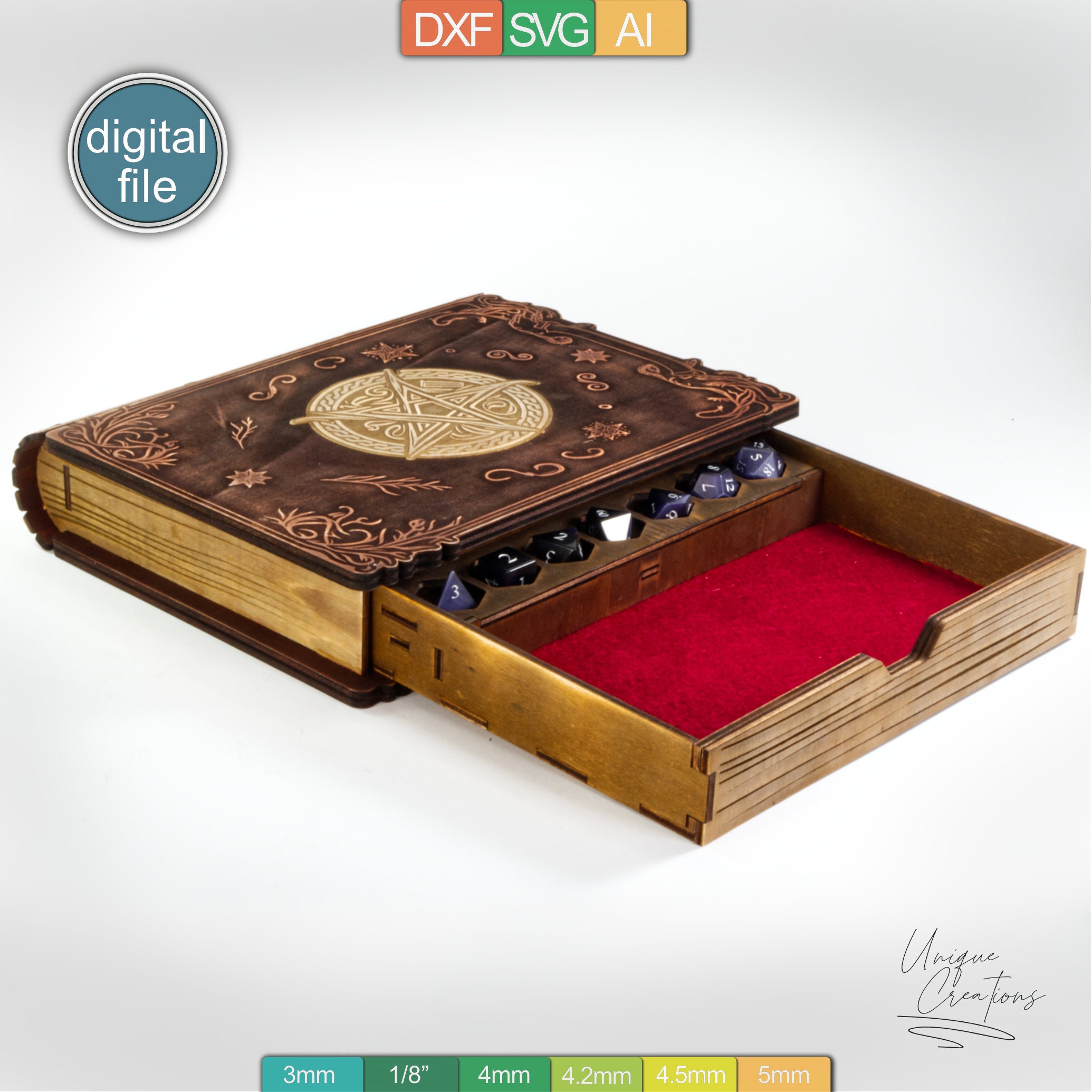 Arcane Spellbook Dice Box Laser Cut Template, 4 Inlays- Engraved Design ...