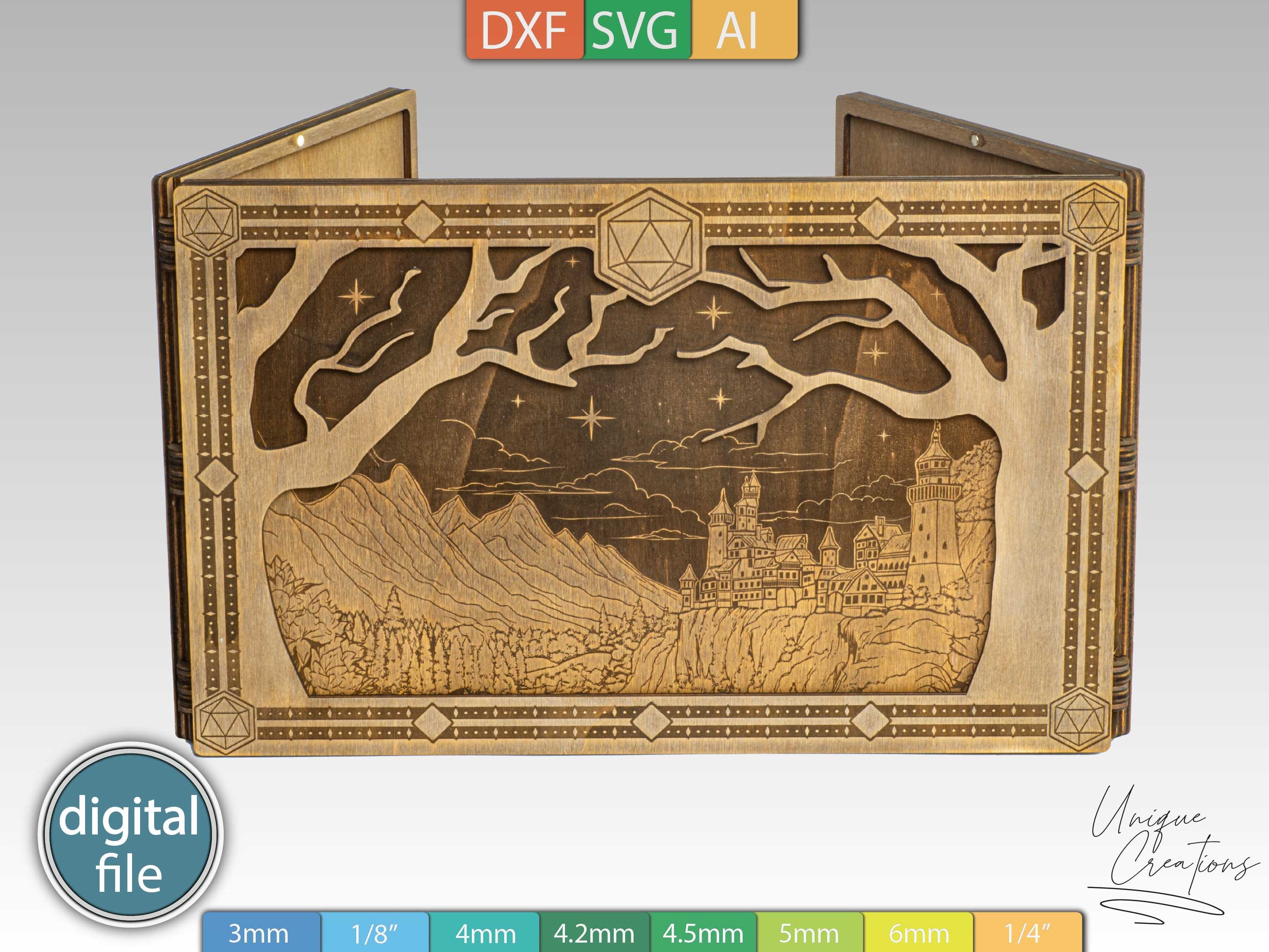 Laser Cut Dungeon Master Screen Template Landscape and Dice - Etsy