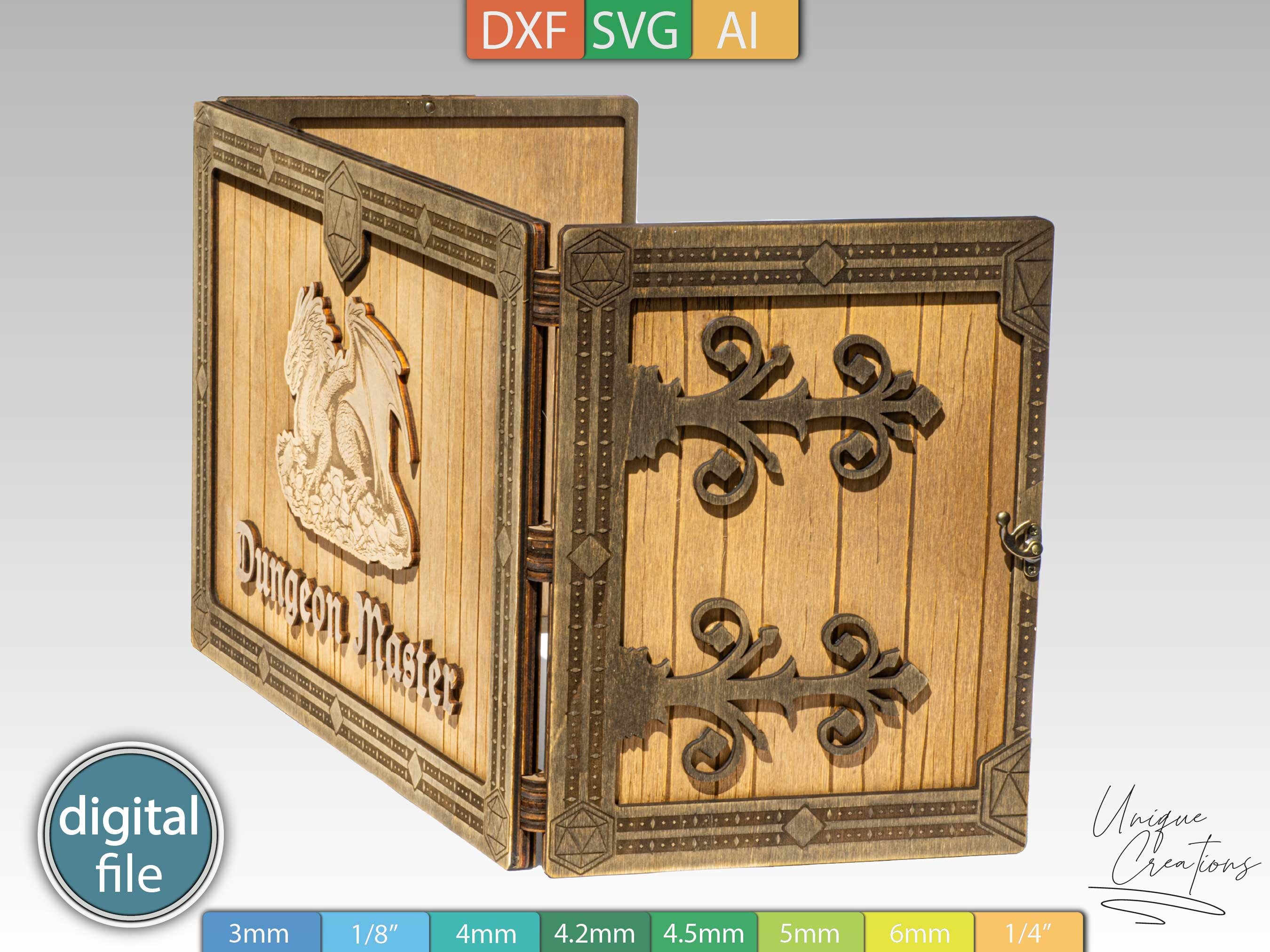 Laser Cut Dungeon Master Screen Template - Dragon and Dice Design - DXF ...